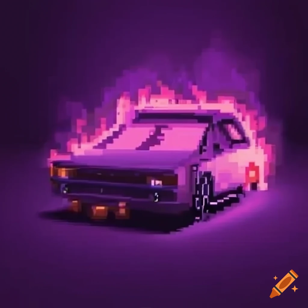 8-bit phonk car engulfed in purple fire on Craiyon