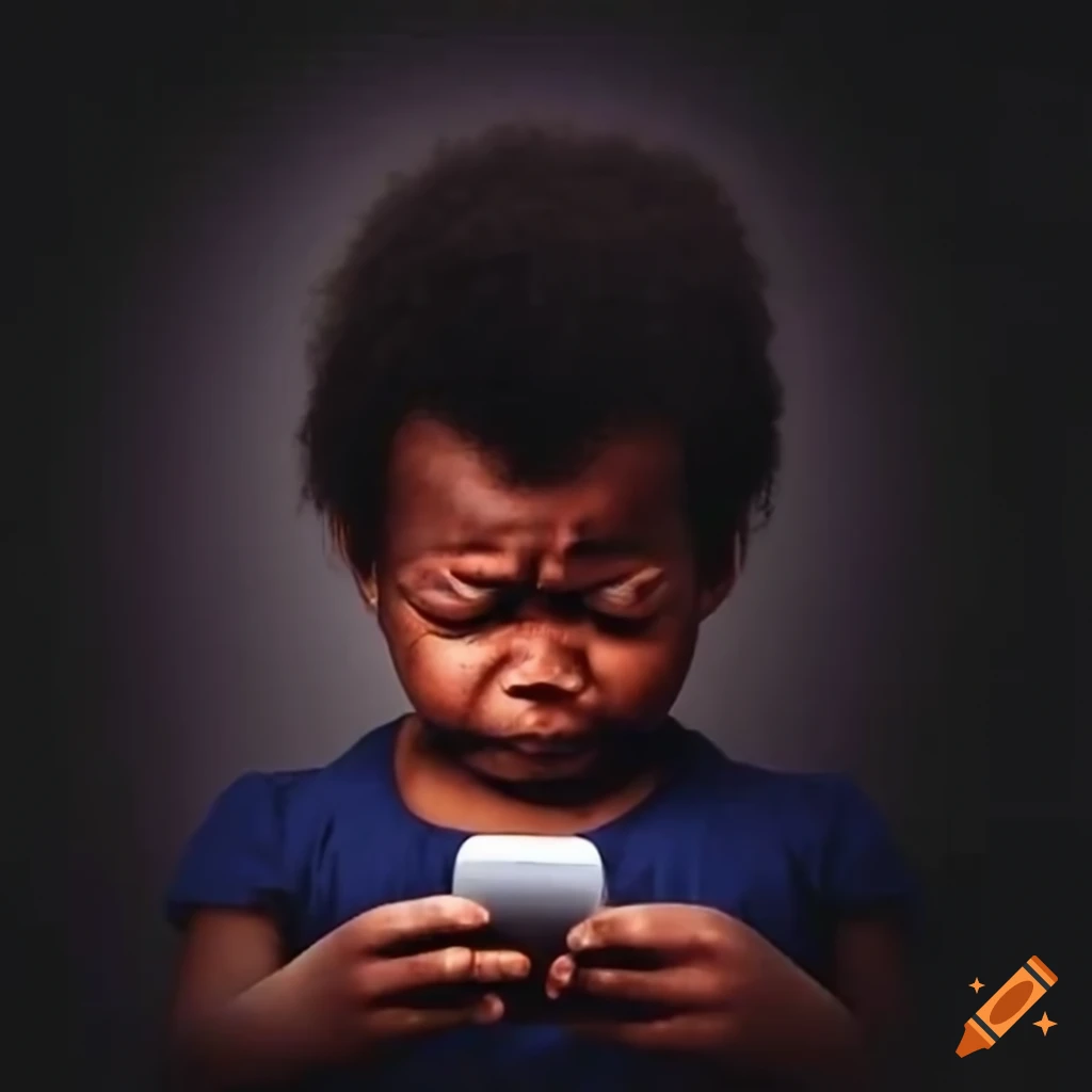 Child looking at iphone and crying on Craiyon