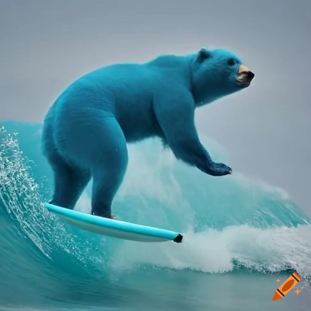 Blue bear surfing on Craiyon
