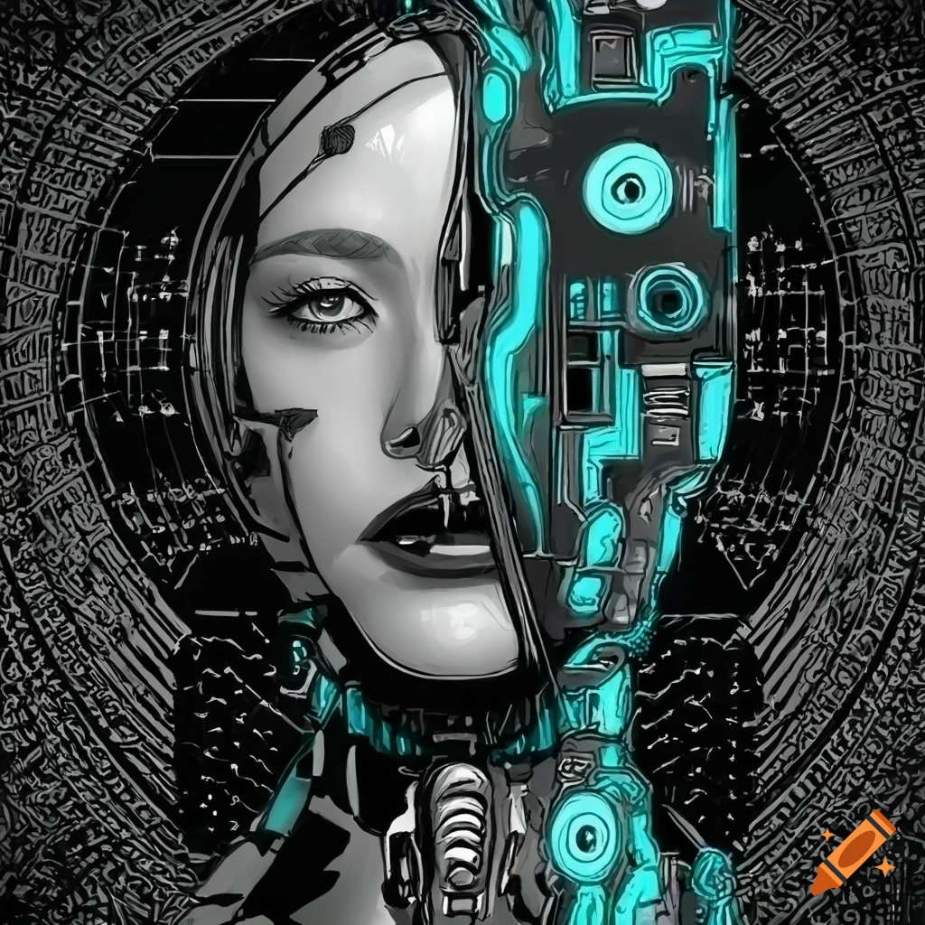 Female cyborg goddess in a cyberpunk cityscape on Craiyon