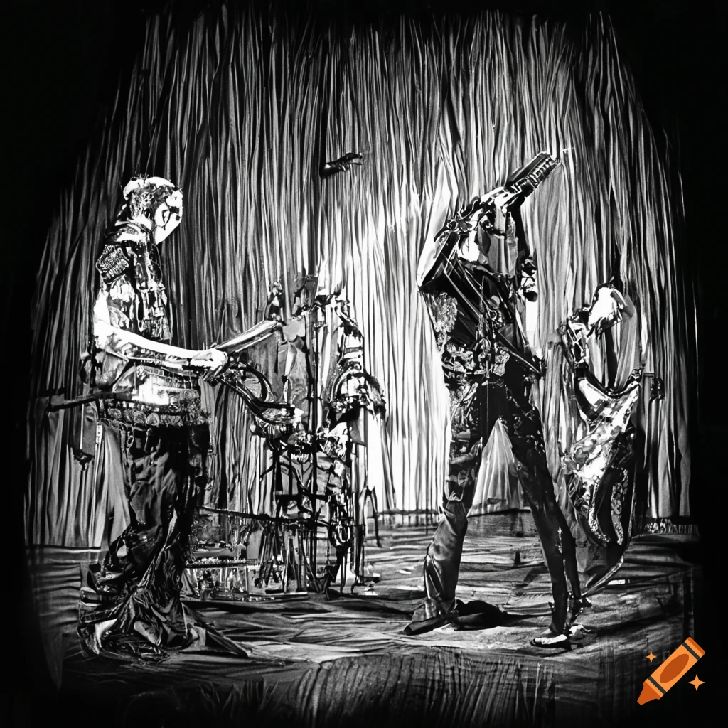 Punk rock musicians performing at a colorful wedding reception on Craiyon