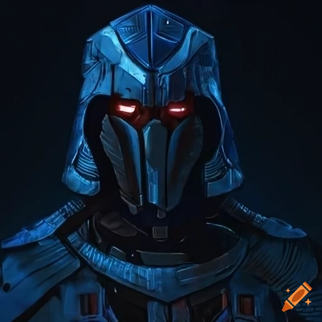 Sith knight with a cyberpunk style blue hem on Craiyon