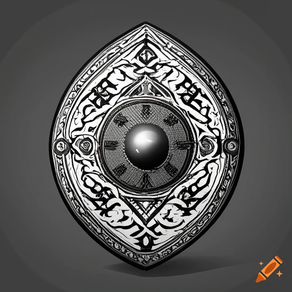 Viking kite shield with elegant pattern in black and white toon style ...
