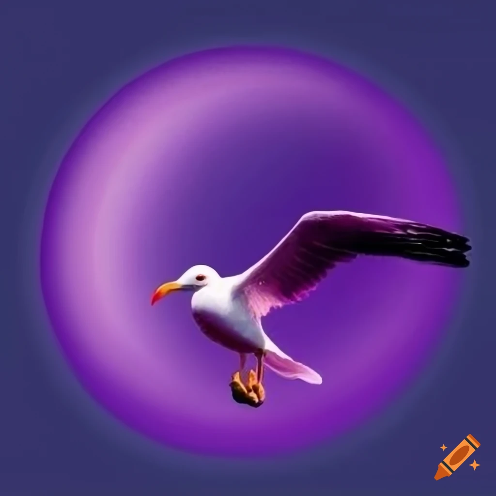 Purple border circle with a seagull over the ocean on Craiyon