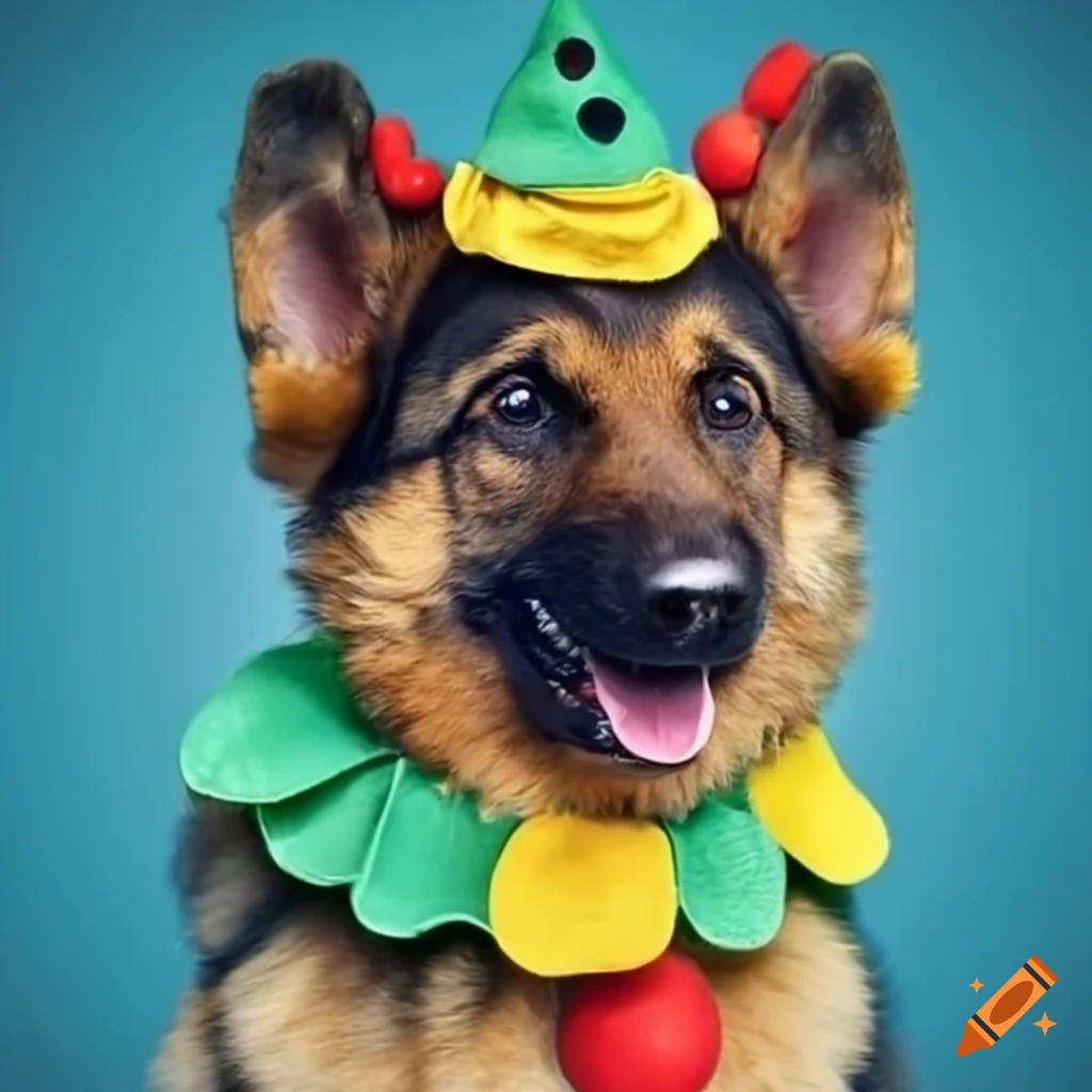 German shepherd puppy dressed as a cute clown on Craiyon
