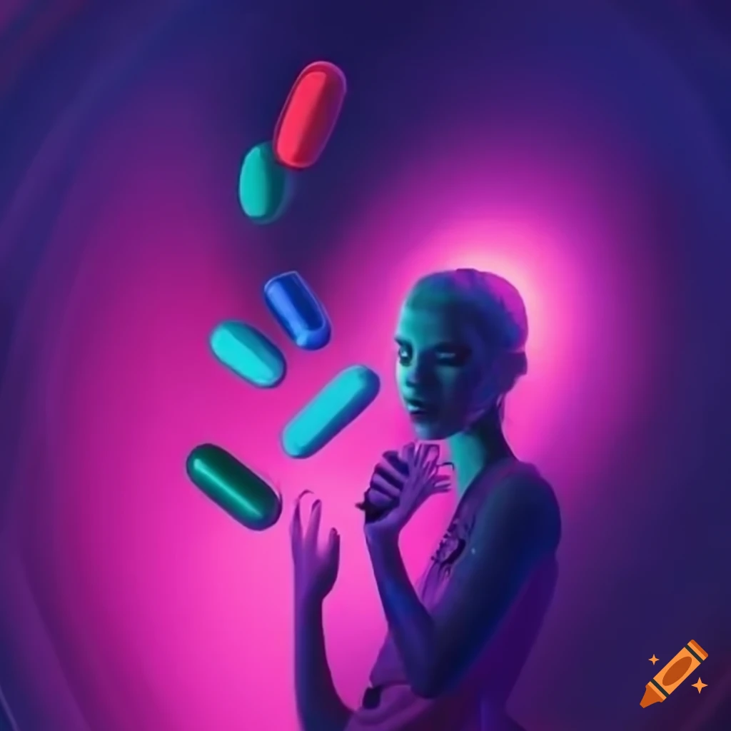 Pink noise and hyper pop falling pills album cover on Craiyon