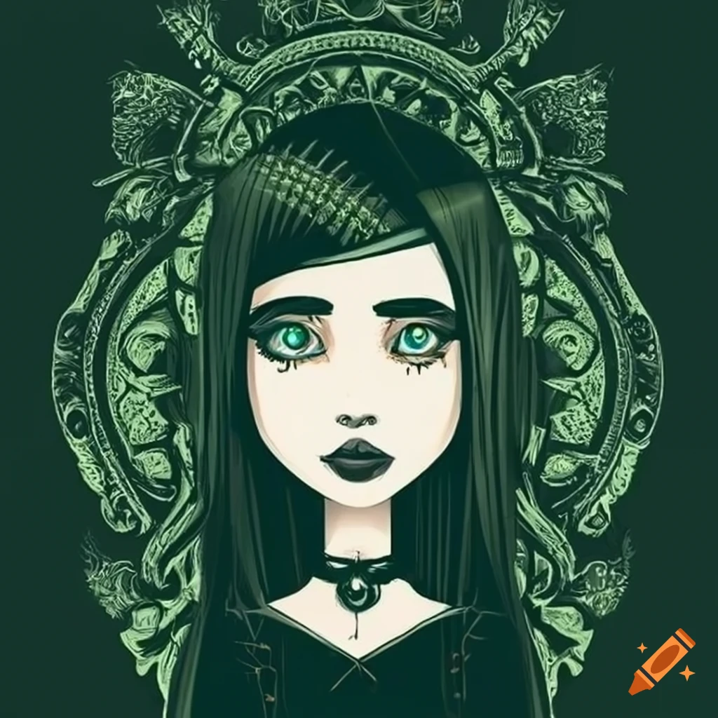 Detailed graphic design of a goth girl on Craiyon