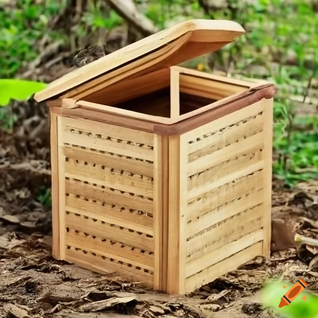 Bamboo compost bin with unique design for easy planting on Craiyon