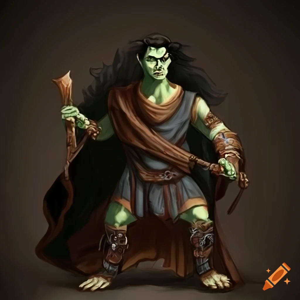 Half-orc male wizard in Ancient Greek athenian robes on Craiyon