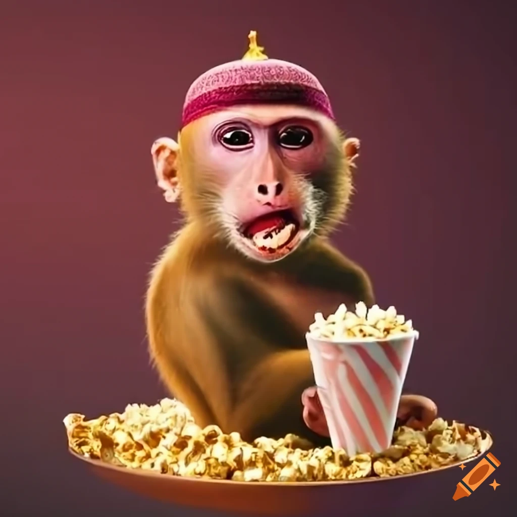 Monkey wearing a fez enjoying popcorn on Craiyon