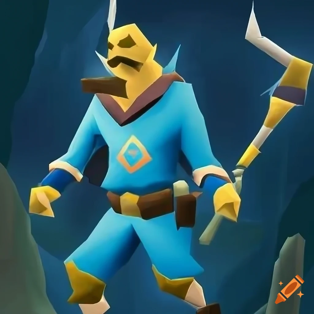 Oldschool runescape adventurer in blue apparel on Craiyon
