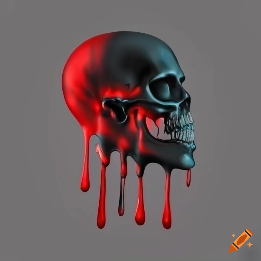 Black dripping skeleton with red accents on a white background on Craiyon