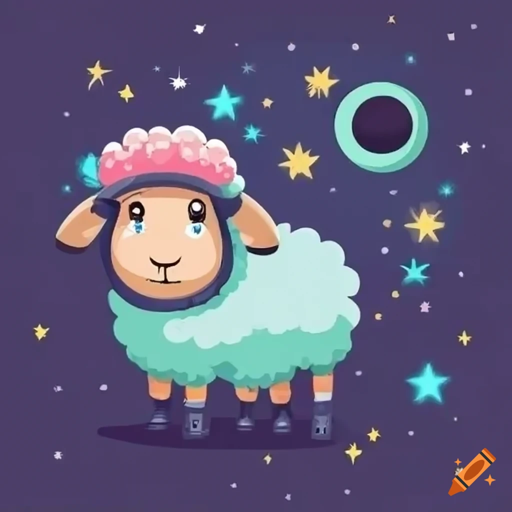 Cartoon sheep astronaut in space on Craiyon