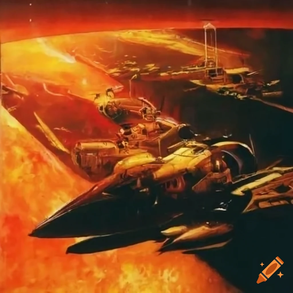 70s sci-fi art of a massive battle with flying jet tanks on Craiyon