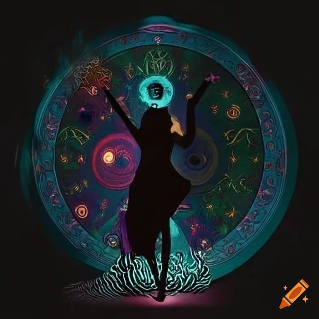 Wheel of fortune tarot card with girl silhouette on Craiyon