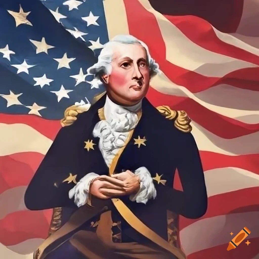 President george washington speaking in front of an american flag on ...