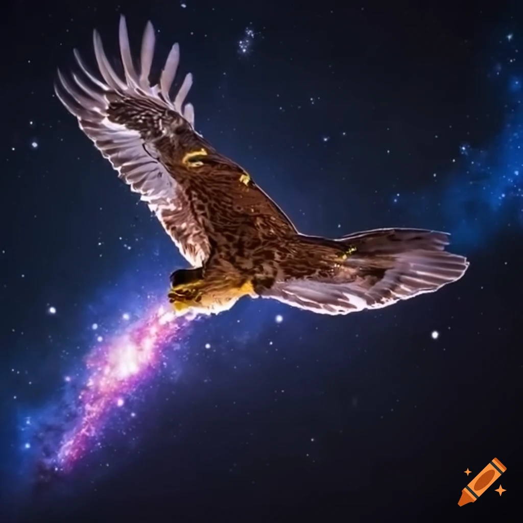 Hawk soaring through the galaxy on Craiyon