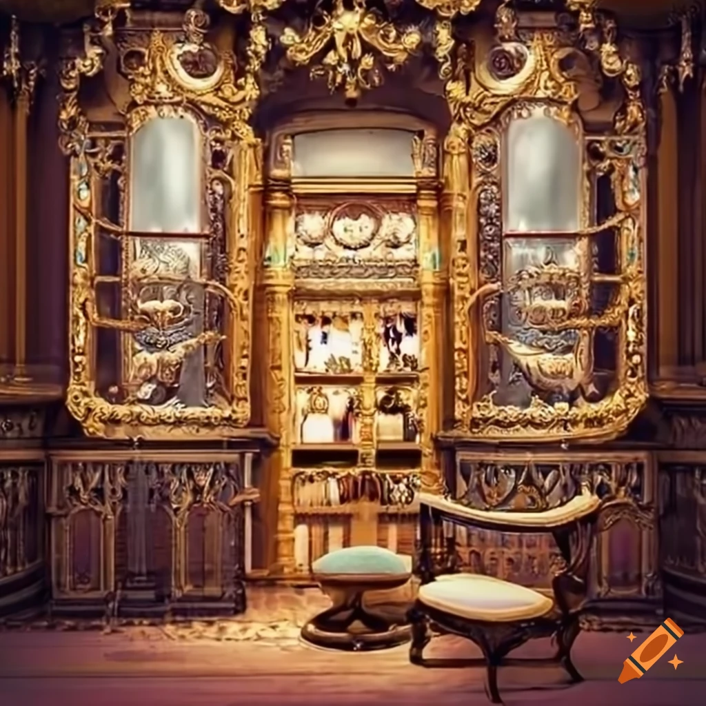 Ornate jewellery store with filigree and baroque style on Craiyon