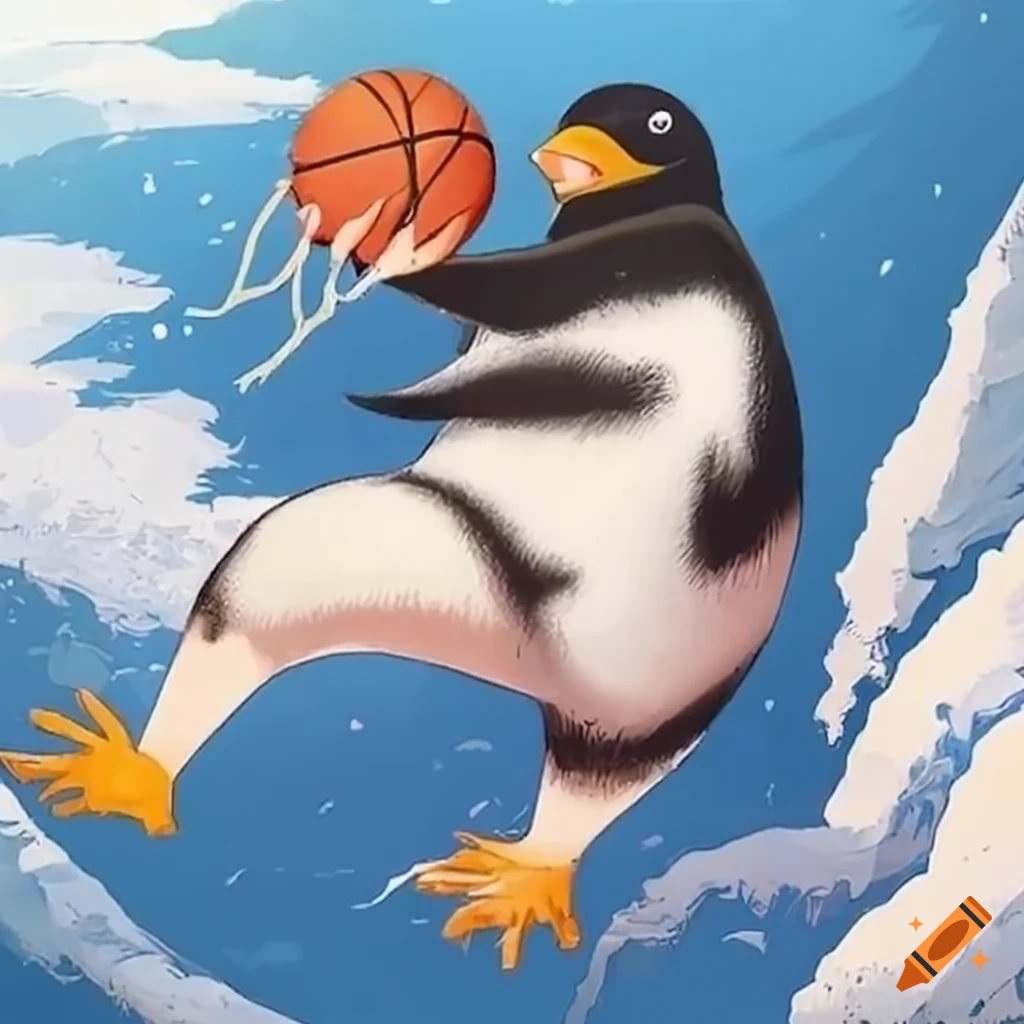 Penguin playing basketball on Craiyon