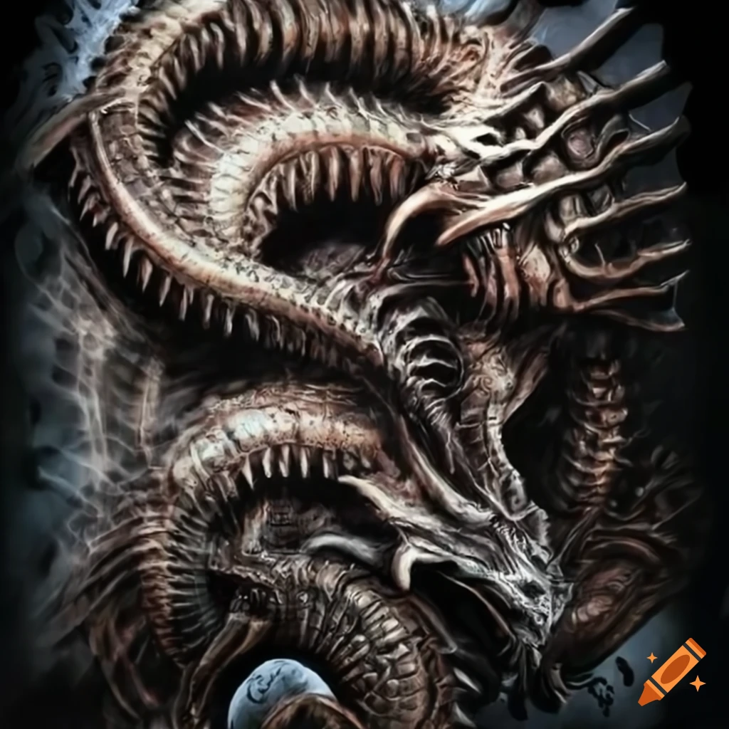 Dragon in giger style on Craiyon