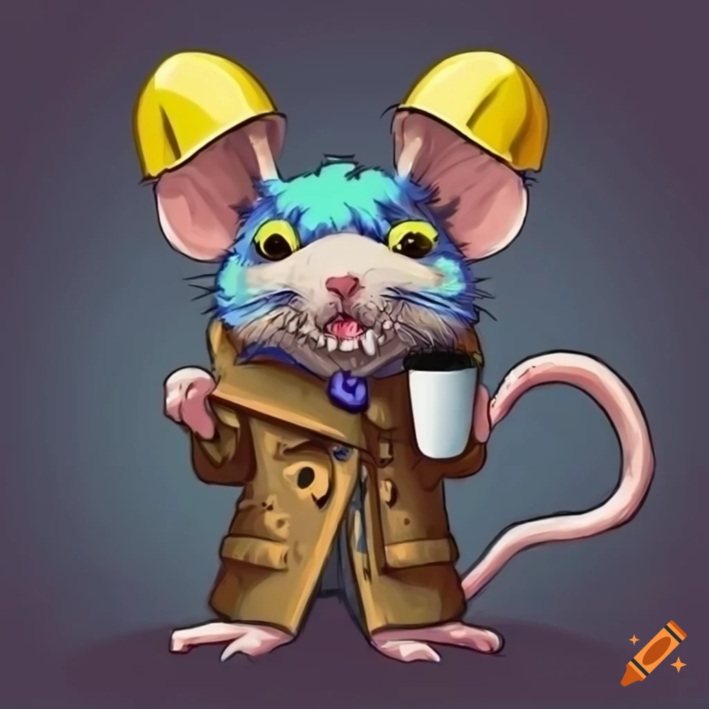 Cute ghoulish undead rat with blue fur wearing a hardhat and trenchcoat ...