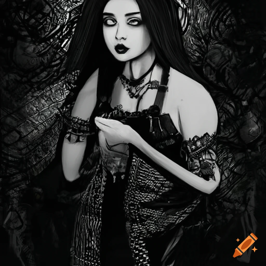 Detailed and striking graphic design of a goth girl on Craiyon