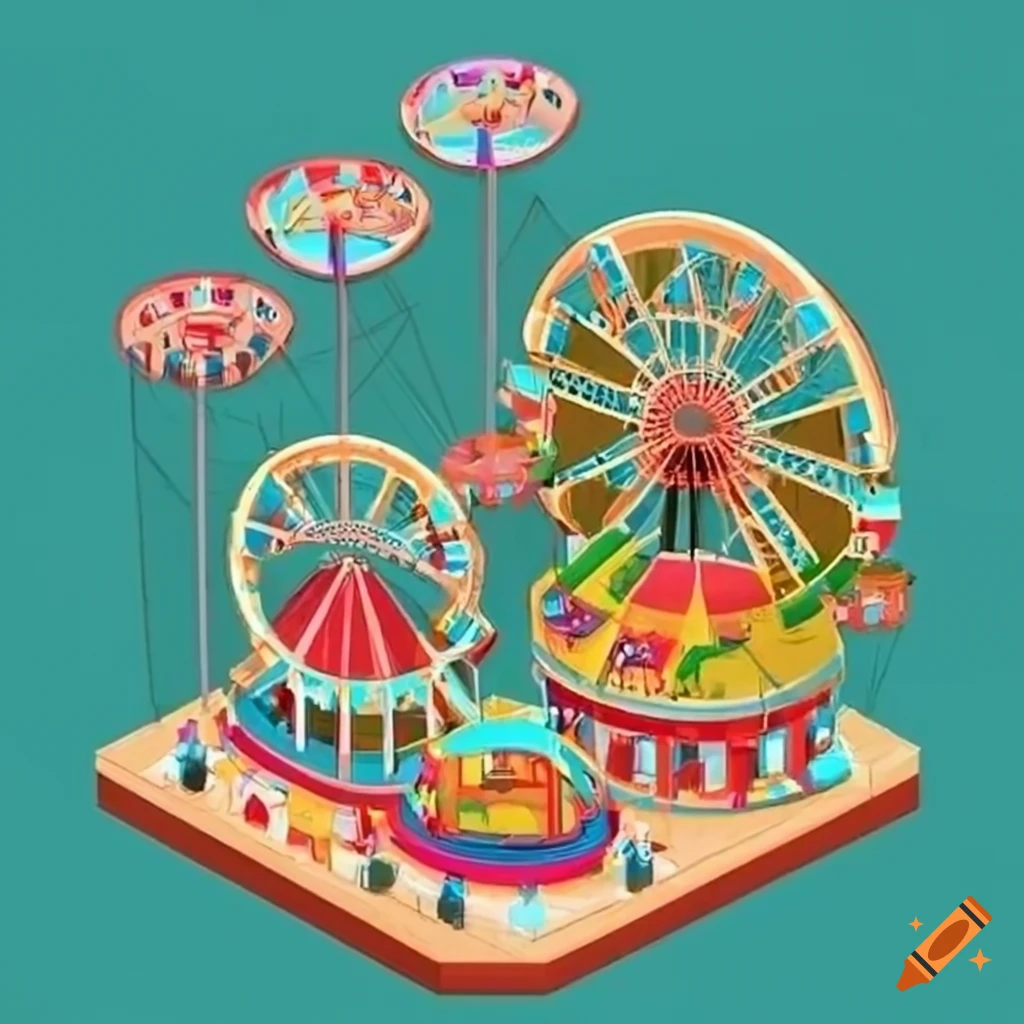 Isometric view of an amusement park on Craiyon