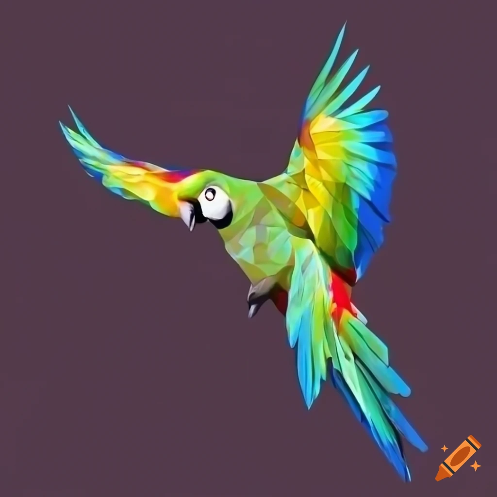 Colorful polygonal parrot flying in darkness on Craiyon