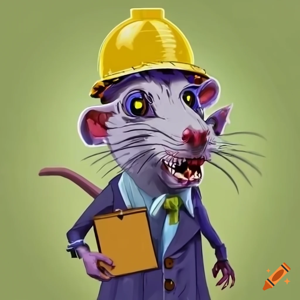 Cute ghoulish undead rat inspector with hardhat, trenchcoat, and ...
