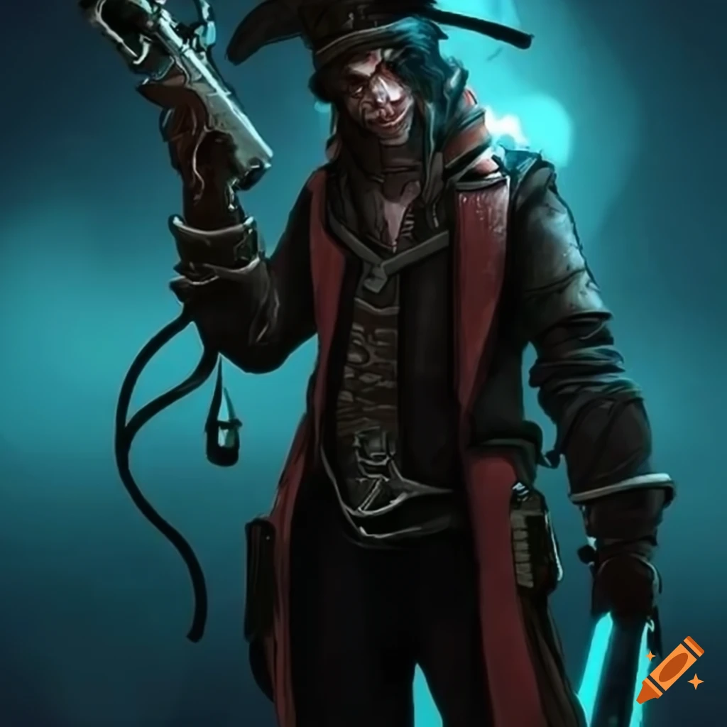 Cyberpunk pirate with futuristic flintlock weapon on Craiyon