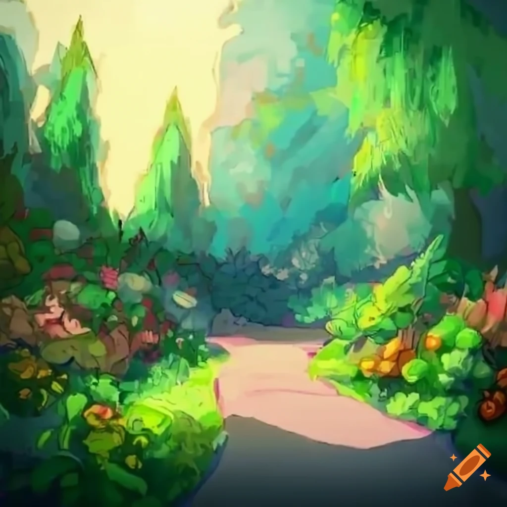 High-quality video game set in a garden on Craiyon