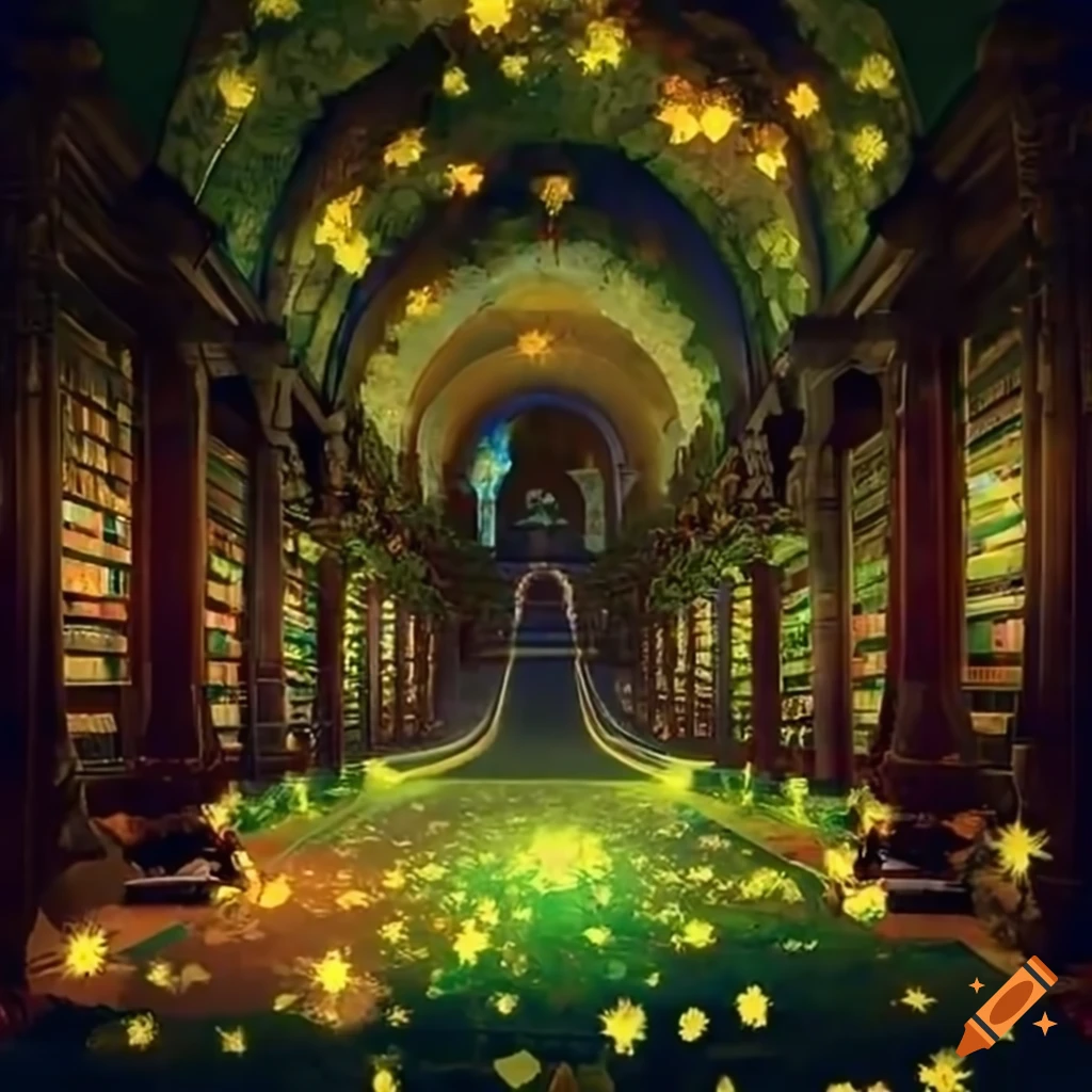Enchanting forest with glowing flowers and entrance to a magical ...