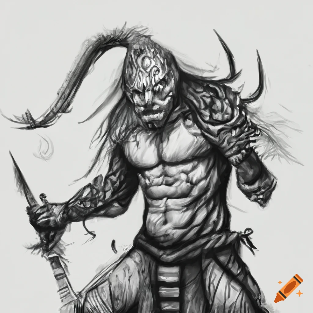 Monster warrior with one eye and sword in mountainous terrain by Karl ...