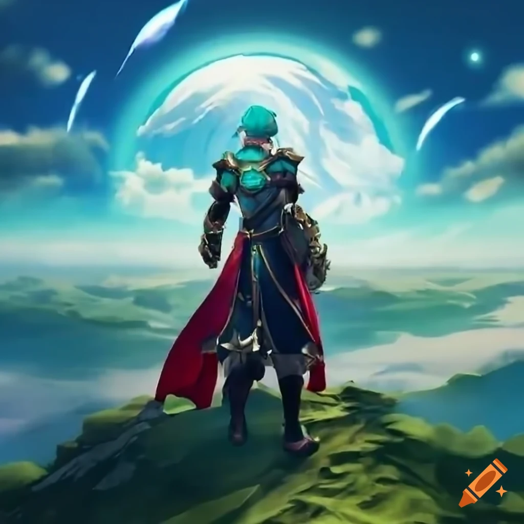 Lonely warrior standing on a cliff in a vast landscape with epic lighting on Craiyon