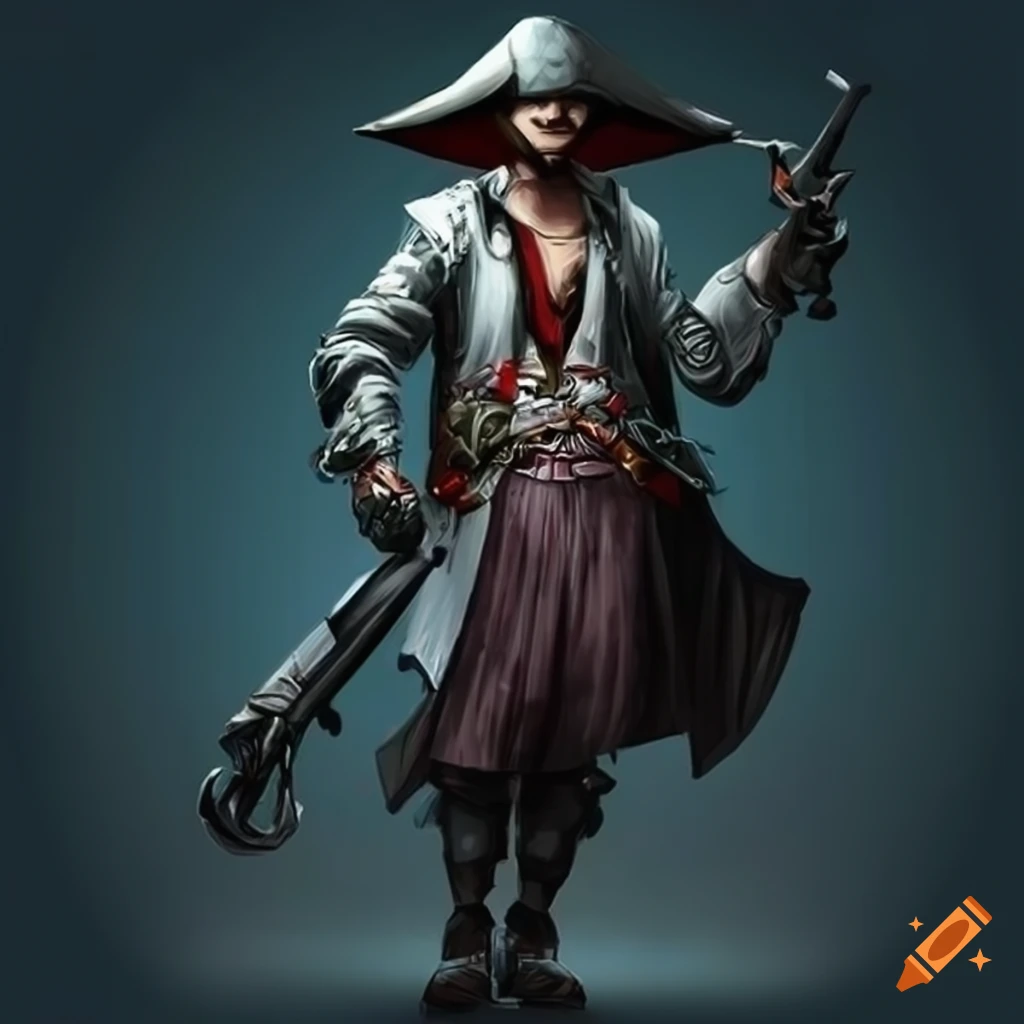 Cyberpunk pirate with a futuristic flintlock weapon on Craiyon