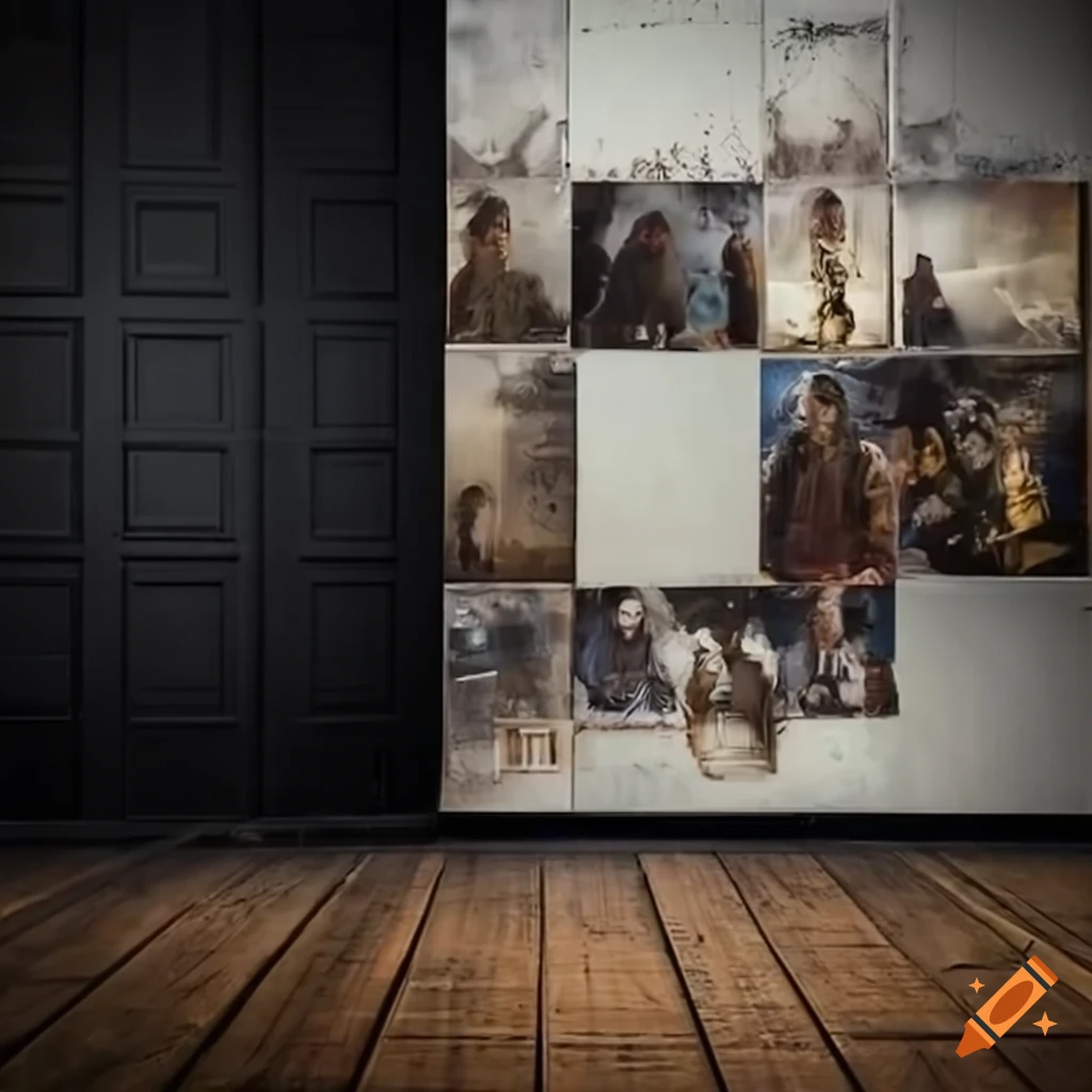 Photography classroom with walls covered in photos on Craiyon