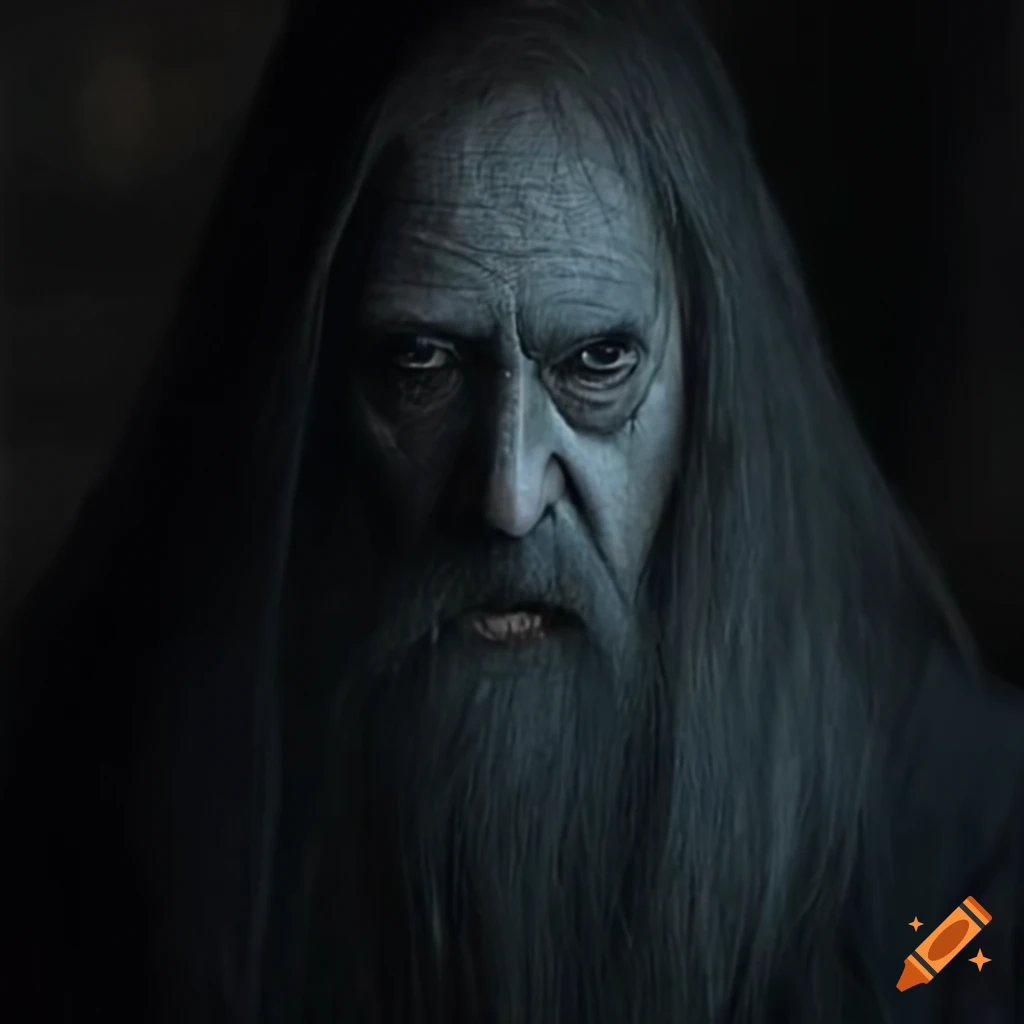 Sad wizard in a dark and somber setting on Craiyon