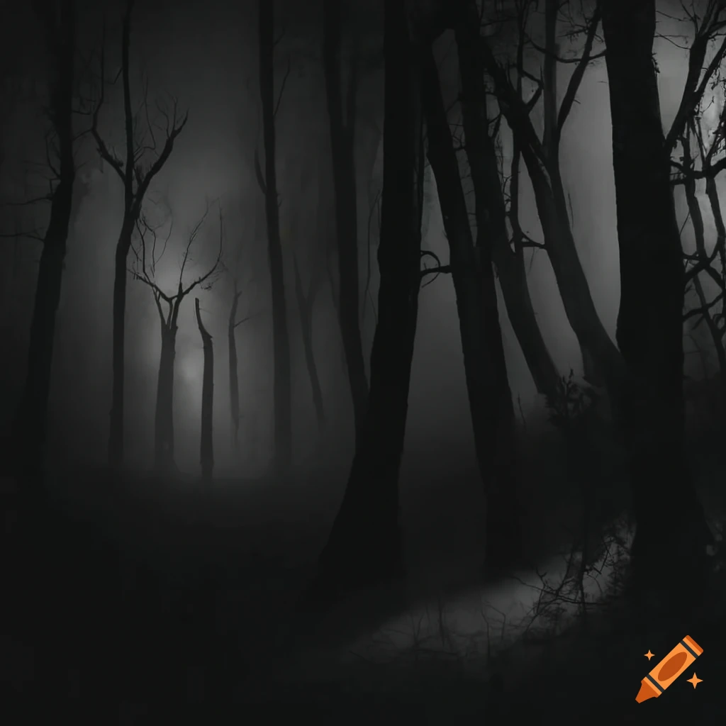 Abandoned forest at night with creepy monsters lurking in the shadows ...
