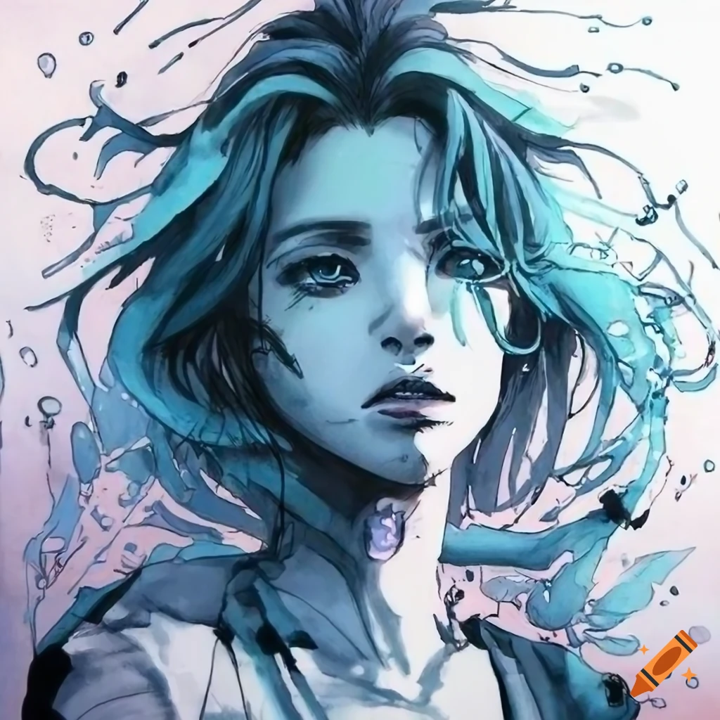 Portrait by koji shinkawa in ink and waterpaint on Craiyon