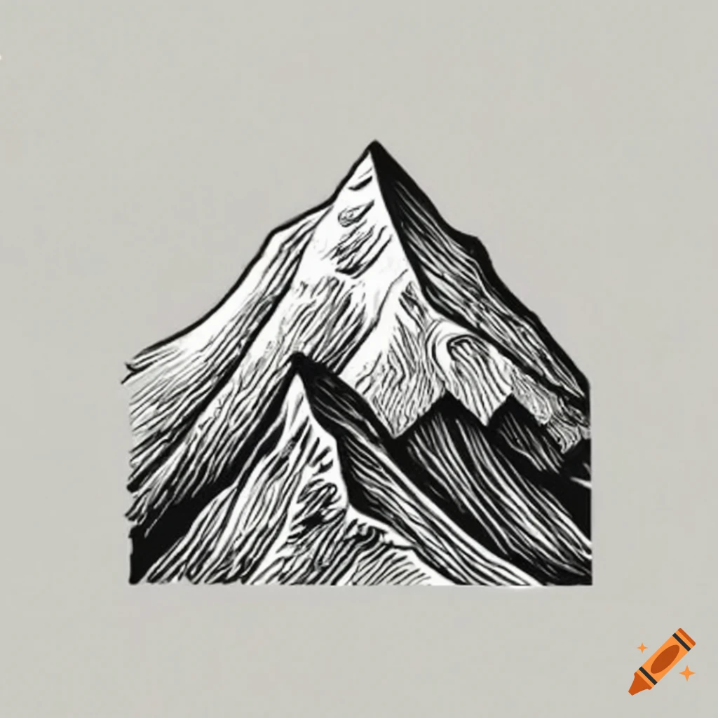 Black and white etching style of mountains on Craiyon