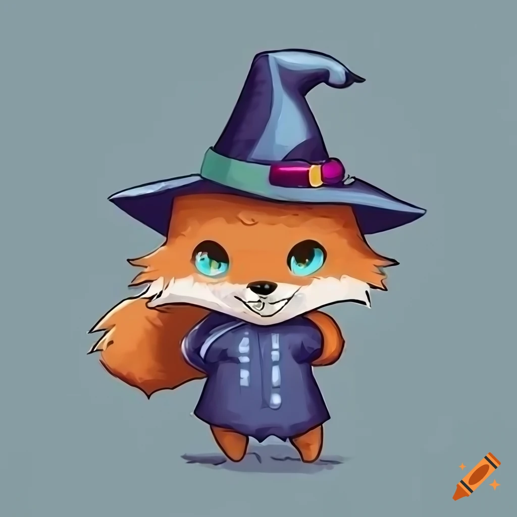 Chibi fox wearing a wizard hat on Craiyon