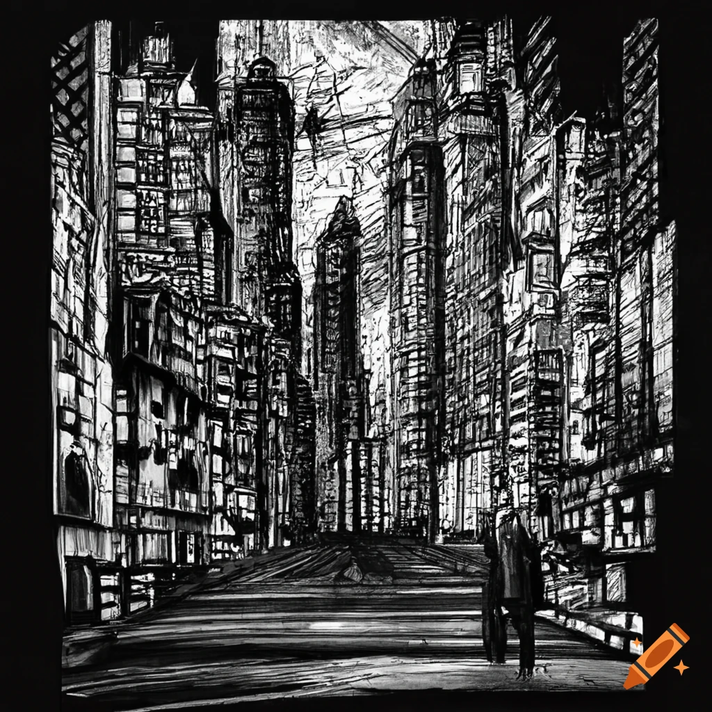 Dystopian cityscape in a futuristic space setting inspired by blade ...