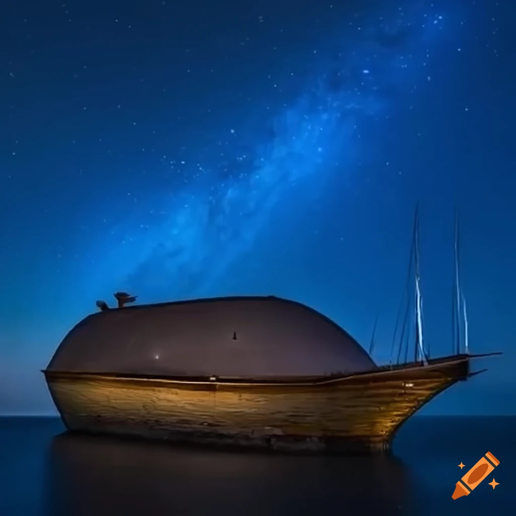 Mythical ark sailing in a starry sea at night on Craiyon