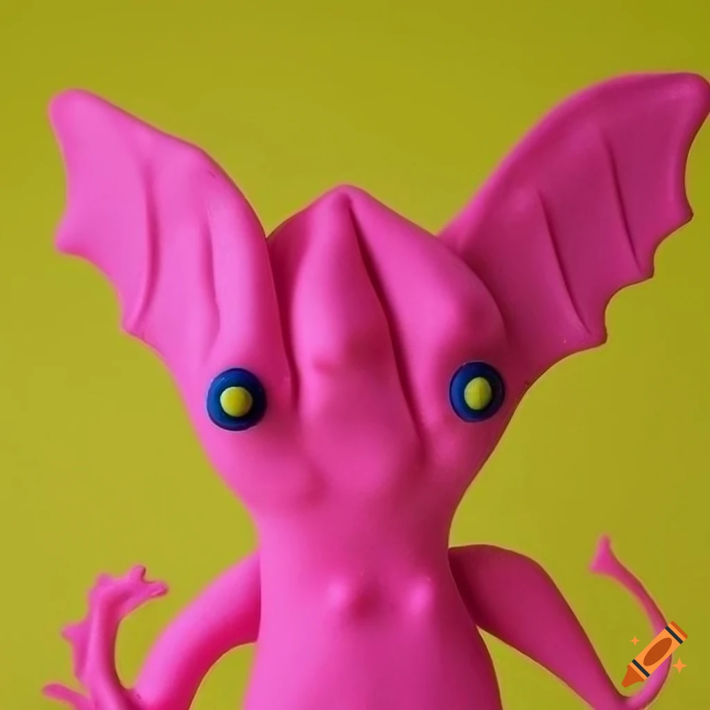 Vibrant pink creature with bat wings and yellow spots made from ...