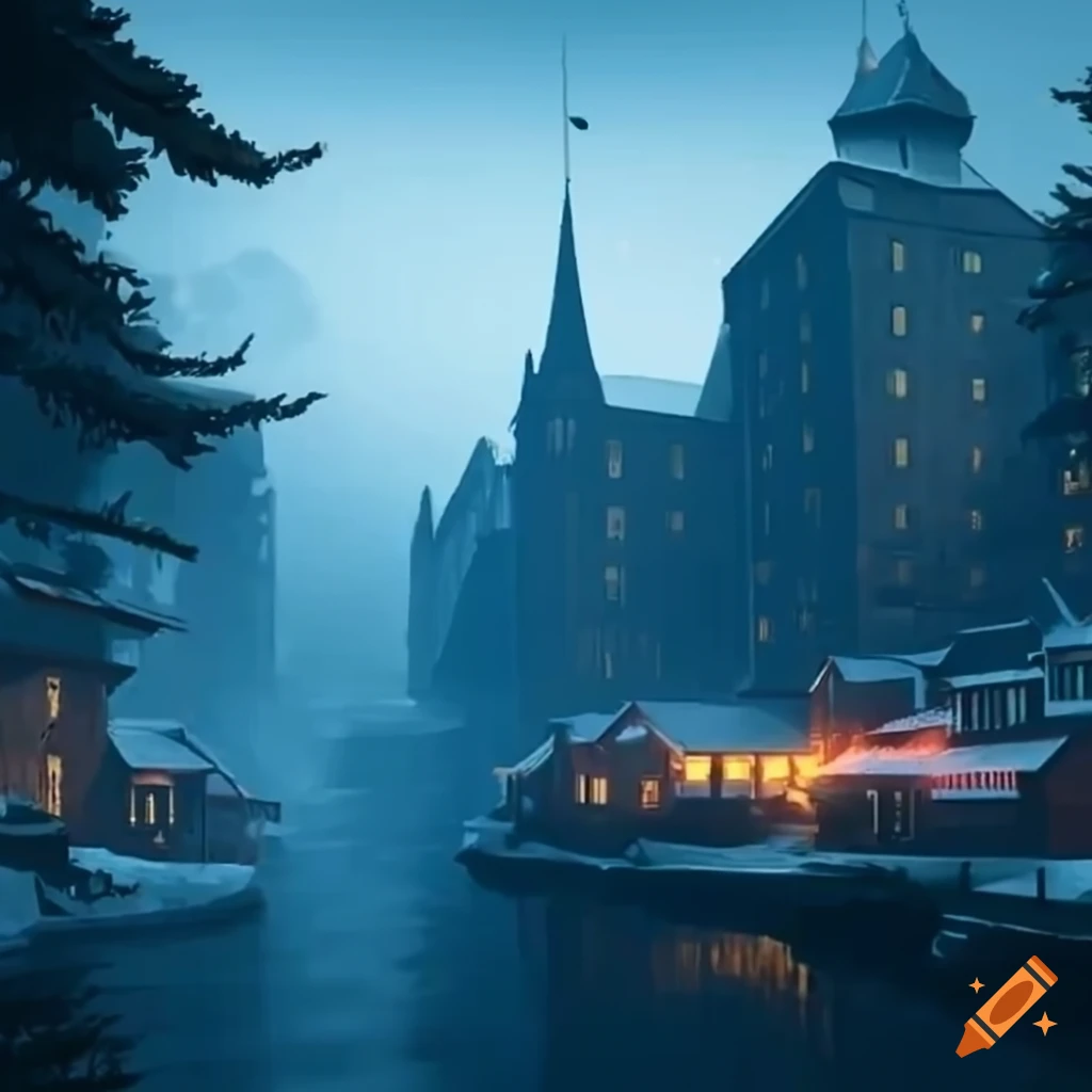 Calm and peaceful swedish town in a video game on Craiyon