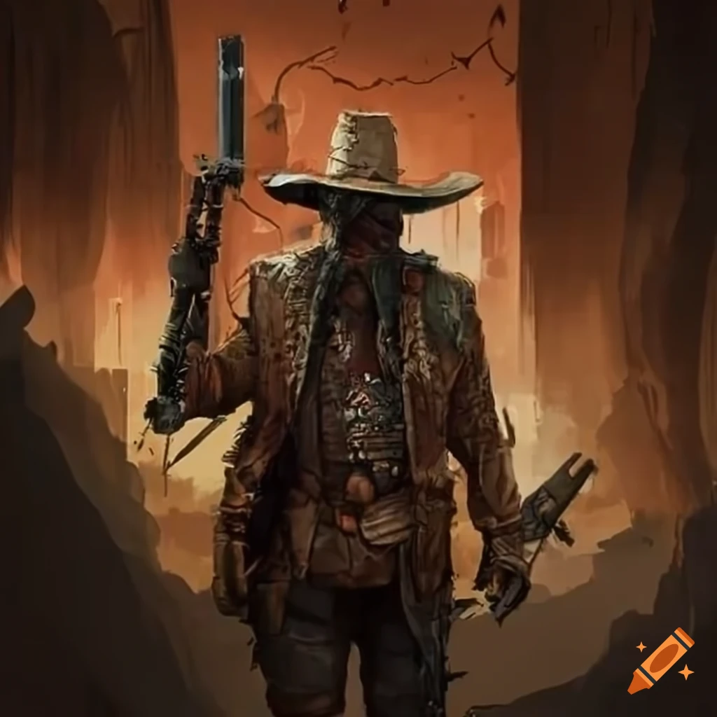 Post-apocalyptic cowboys in a cult-like setting on Craiyon