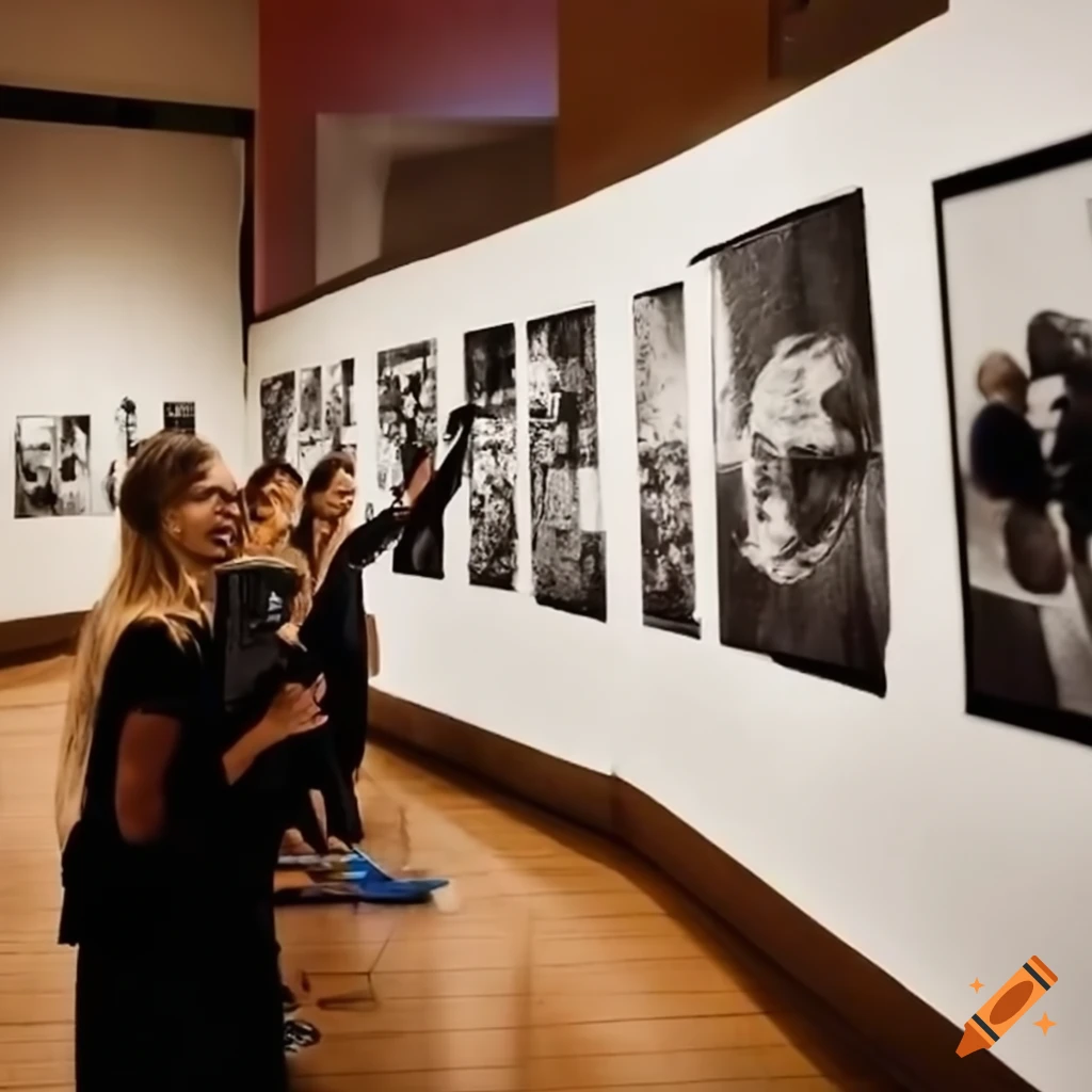 Photography students discussing artwork in an art classroom on Craiyon