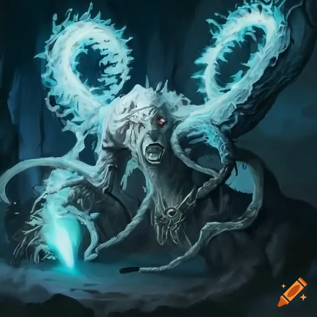Eldrazi creature bound by white magic ropes in mtg fantasy art on Craiyon