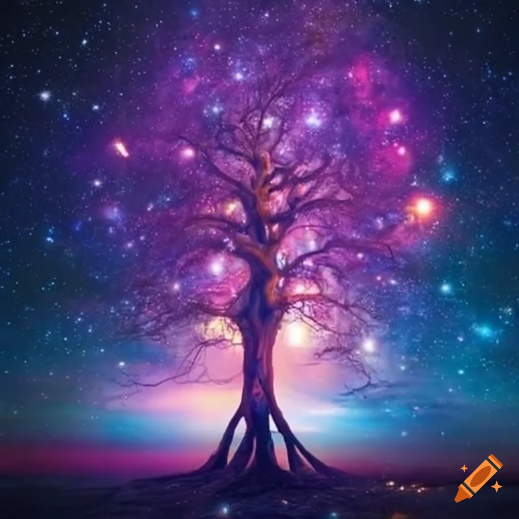 Giant tree made of galaxy and stars with apples on Craiyon