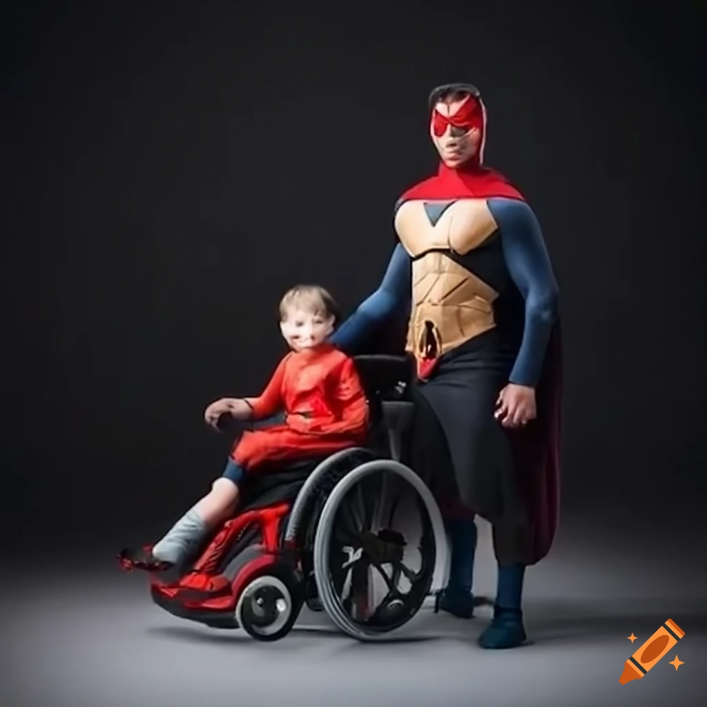 Superhero kid in wheelchair with sidekick hero on Craiyon